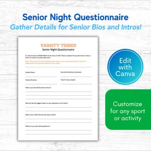 Senior Night Questionnaire | Senior Sports Night Bio Form | Canva ...