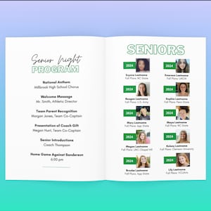 Program Template for Swim Team, Swim Team Senior Night Program Digital ...