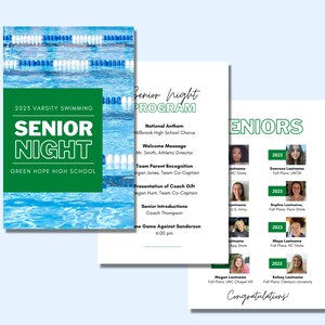 Program Template for Swim Team, Swim Team Senior Night Program Digital ...