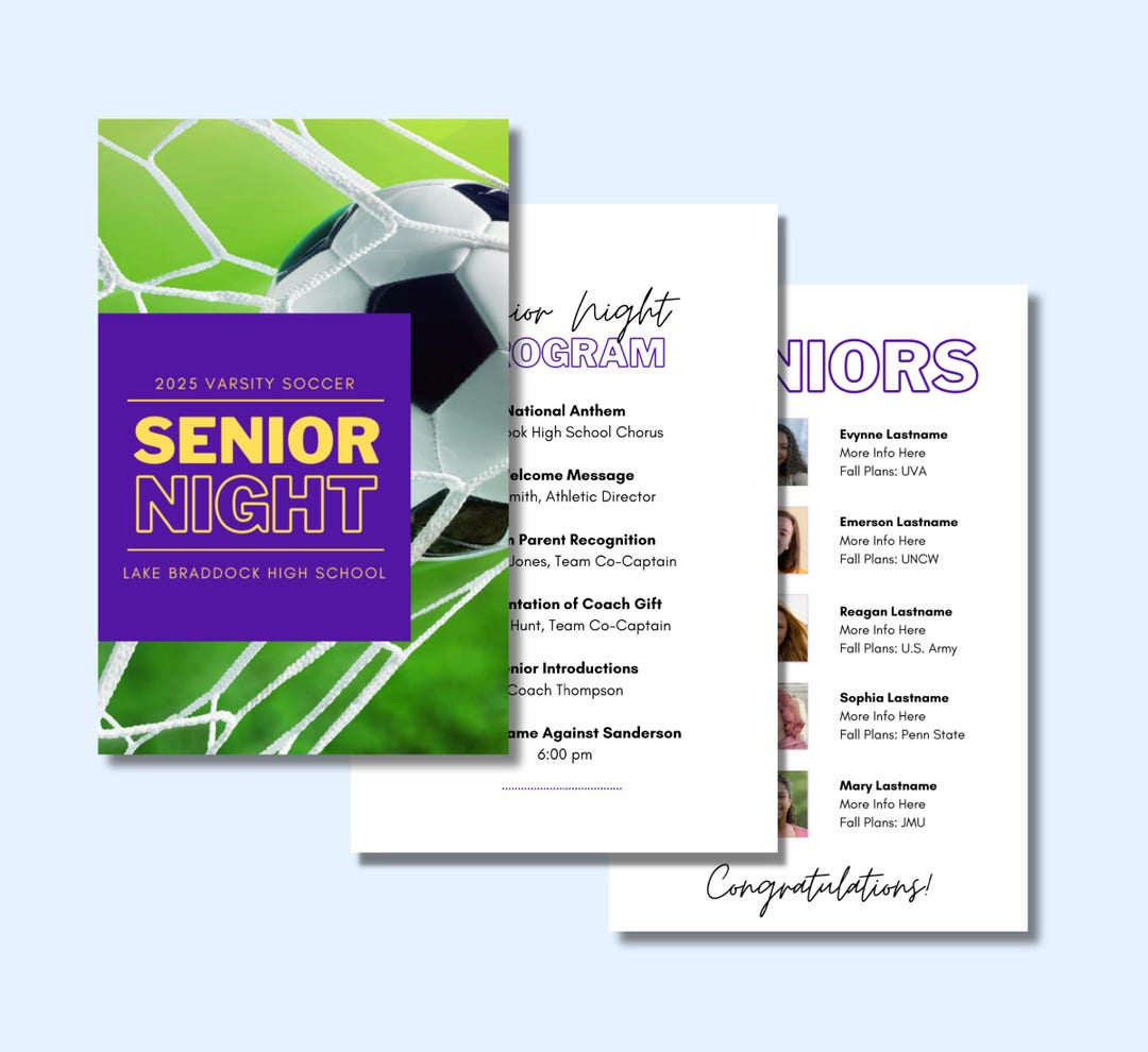 Program Template for Senior Night, Soccer Senior Night Program, Digital ...