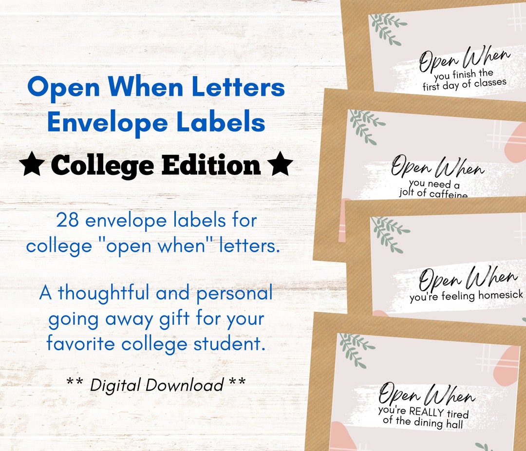 Open When Letter Labels, Back to College Gift, Letters for College ...
