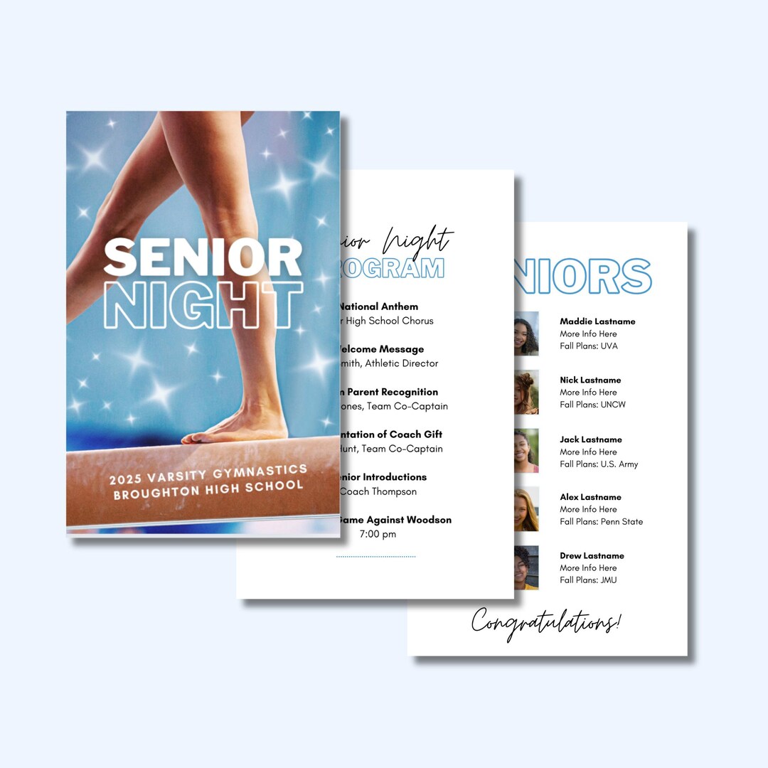 Program Template for Senior Night, Gymnastics Senior Night Program ...