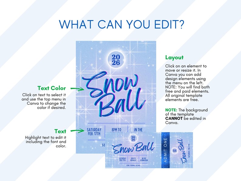 Winter Dance Invitation Template, Ticket Template, Editable Templates ...
