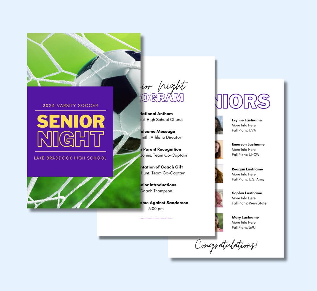 Program Template for Senior Night, Soccer Senior Night Program, Digital ...