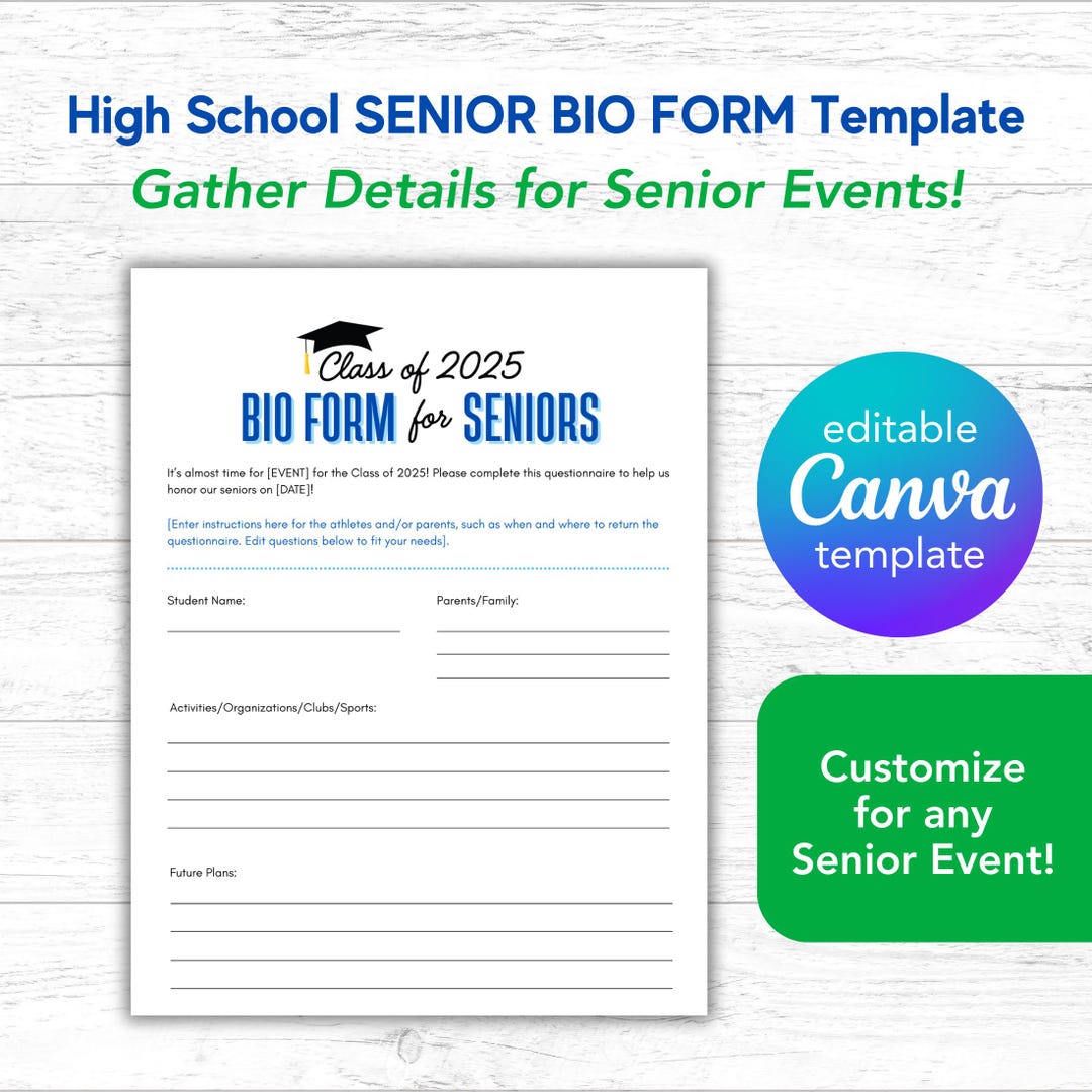 High School Senior Bio Form | Senior Awards or Graduation Questionnaire ...