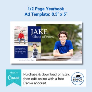 Senior Yearbook Ad Templates, Senior Year Tribute Ad, Editable 1/8, 1/4 ...