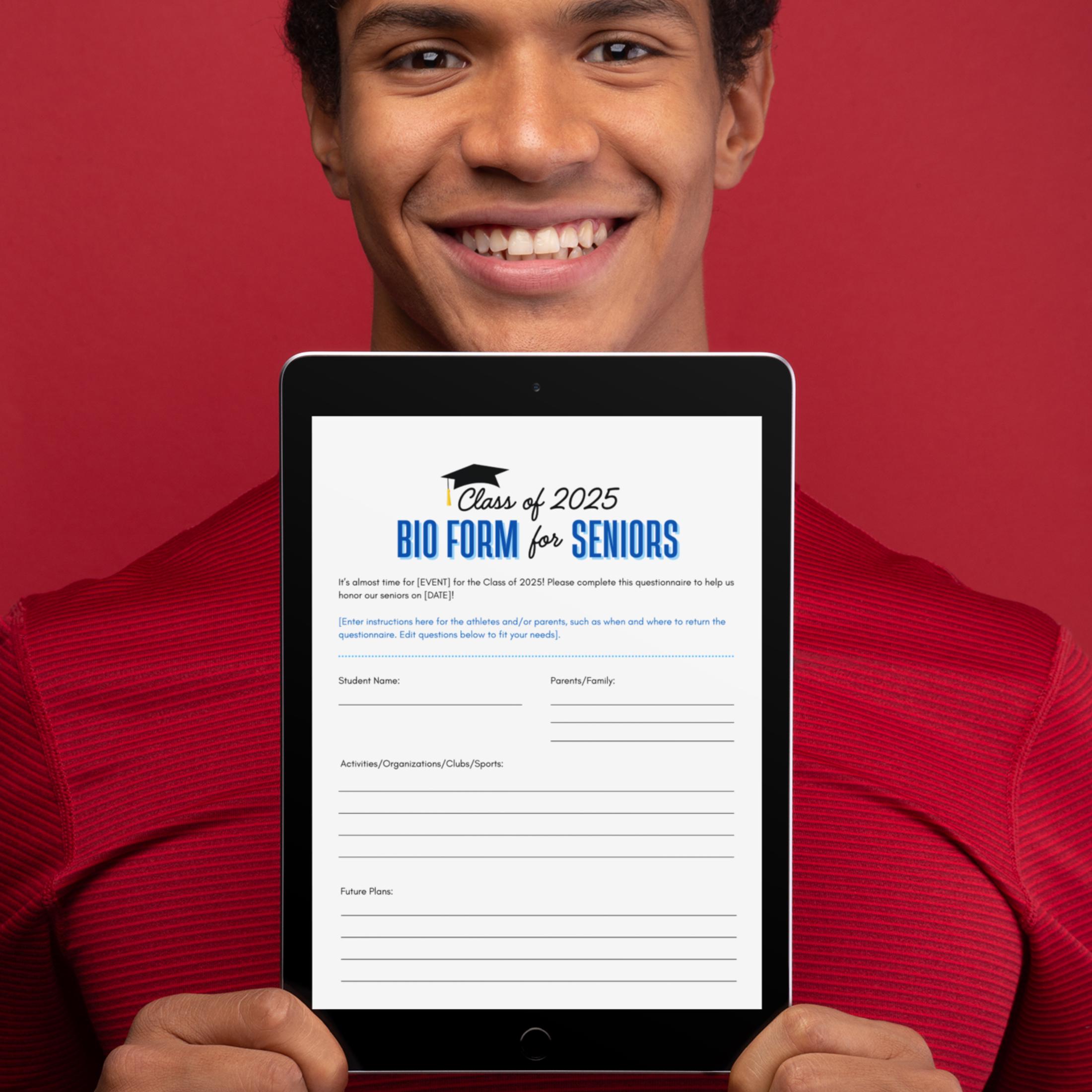 High School Senior Bio Form | Senior Awards or Graduation Questionnaire ...