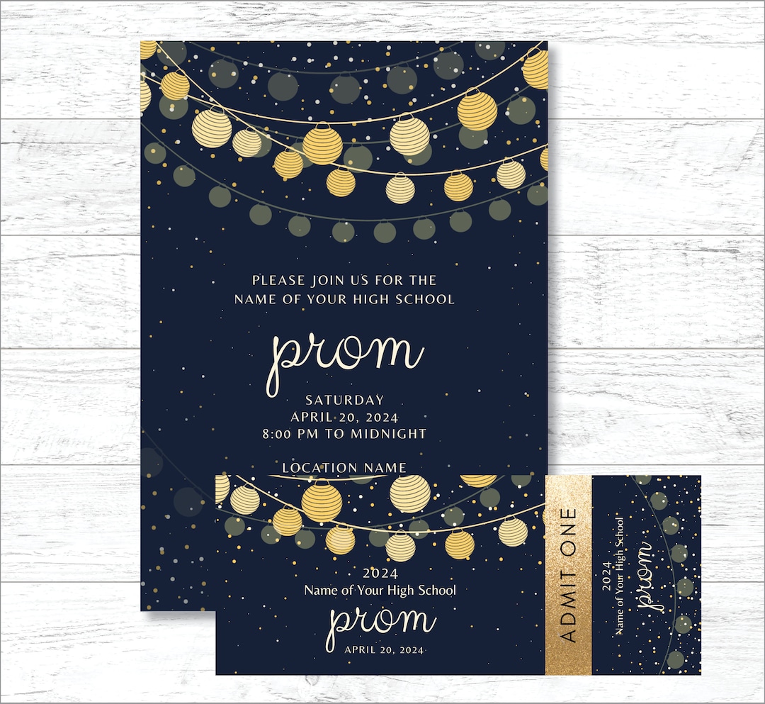 Starry Night Invitation and Ticket Templates for Prom, Party or School ...