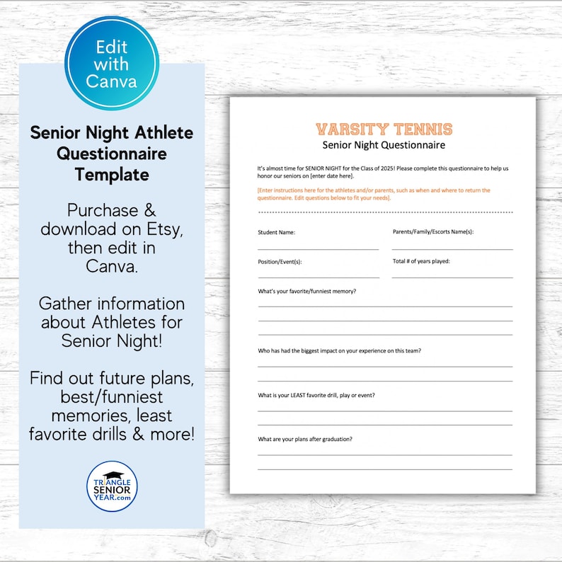 Senior Night Questionnaire | Senior Sports Night Bio Form | Canva ...