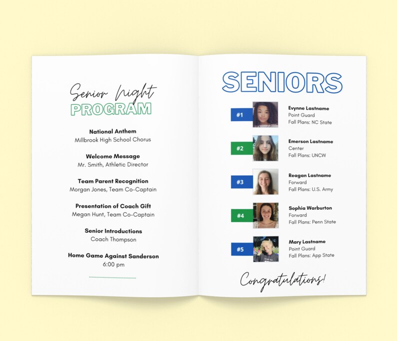 Basketball Senior Night Program Template Program Template for - Etsy Basketball Senior Night Program Template Program Template for - Etsy