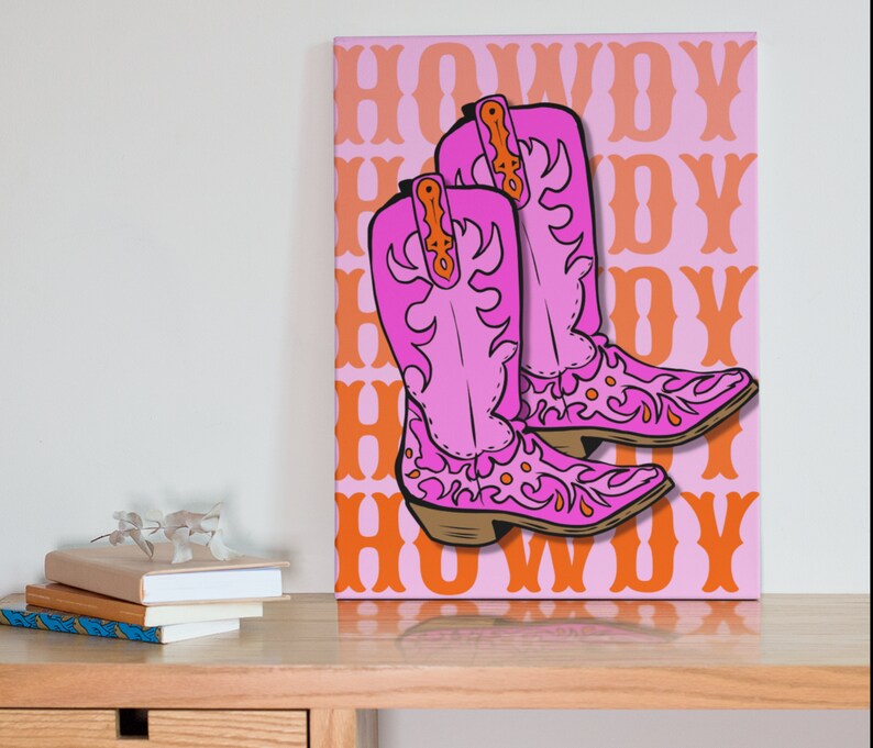 Cowboy Boots Print Hot Pink and Orange Howdy Poster Dorm - Etsy