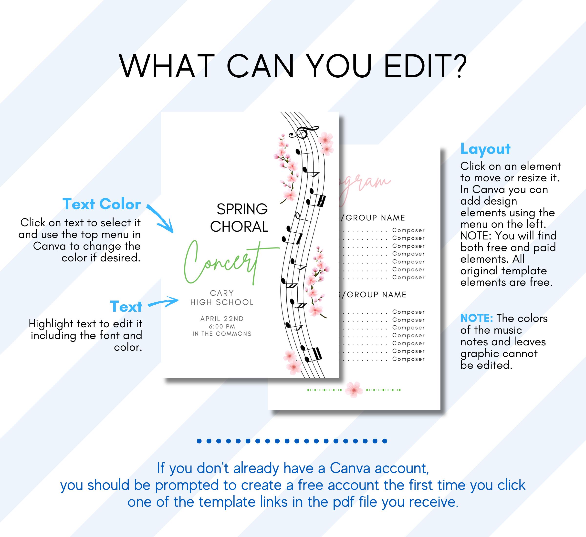 Spring Concert Program Template for Chorus, Orchestra, Band or Piano ...