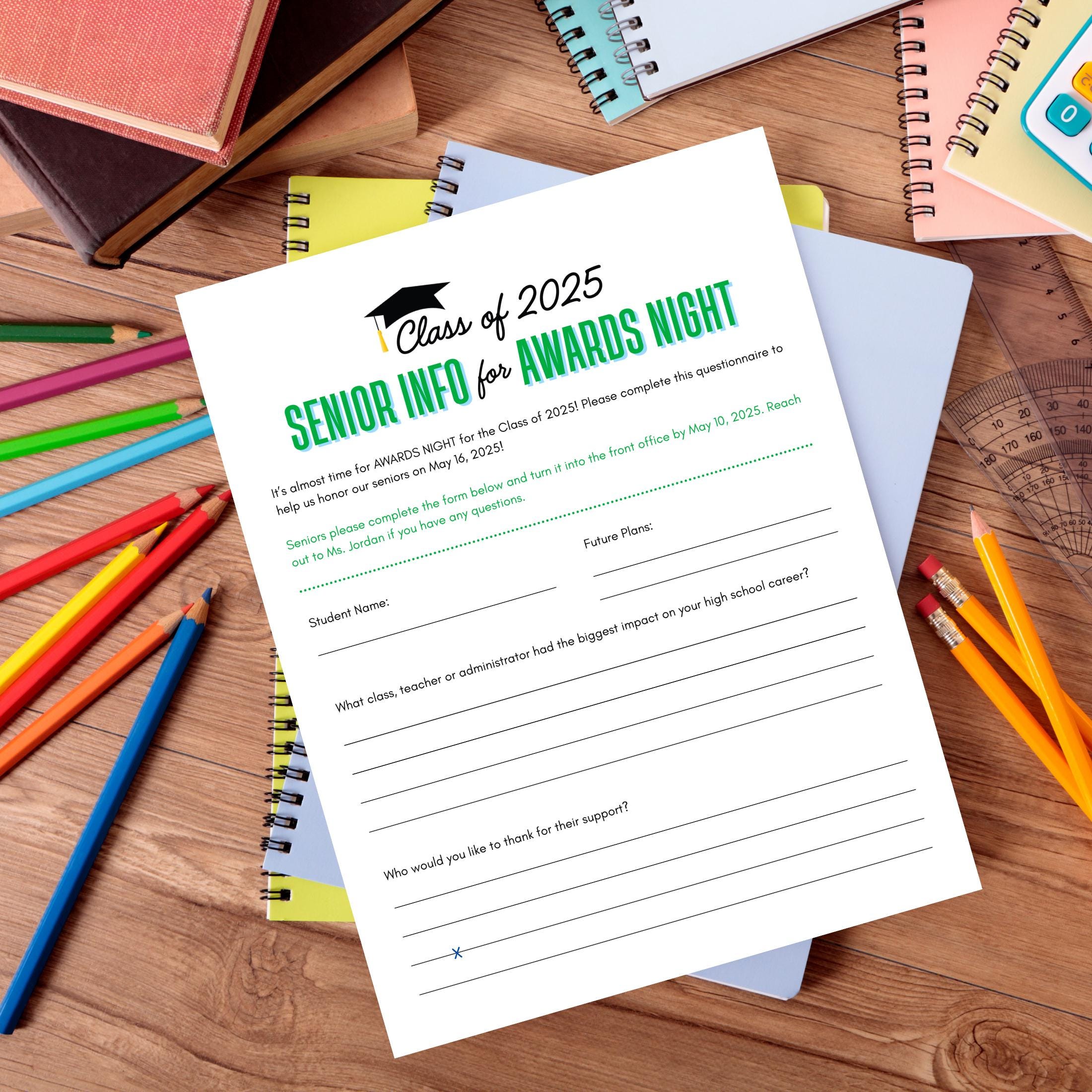 High School Senior Bio Form | Senior Awards or Graduation Questionnaire ...
