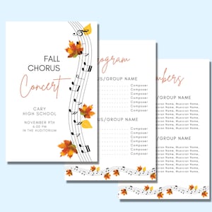 Fall Concert Program Template for Chorus, Orchestra, Band or Piano ...