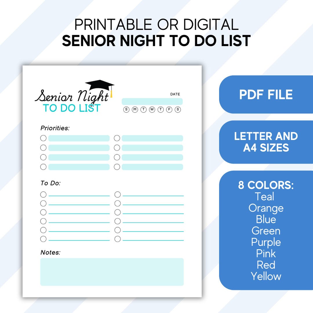 Senior Night Checklist PDF | Digital & Printable to Do List for Senior ...