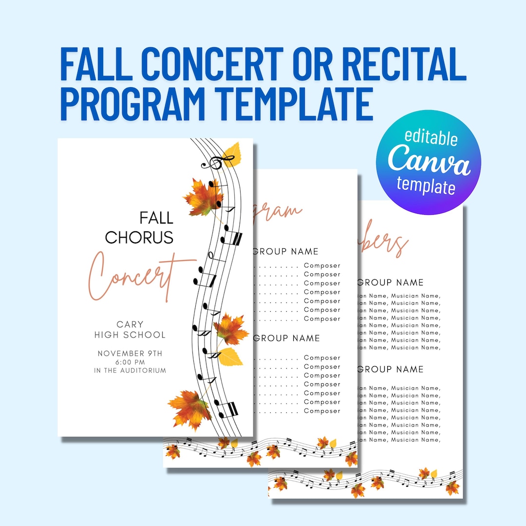 Fall Concert Program Template for Chorus, Orchestra, Band or Piano ...