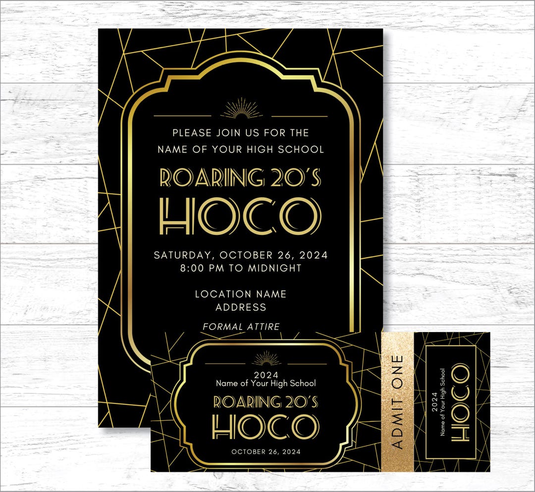 Art Deco Invitation and Ticket Templates for Homecoming, Prom, Event or ...