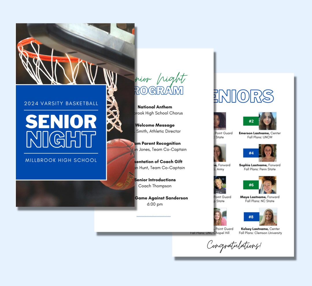 Basketball Senior Night Program Template, Program Template for Senior ... Basketball Senior Night Program Template, Program Template for Senior ...