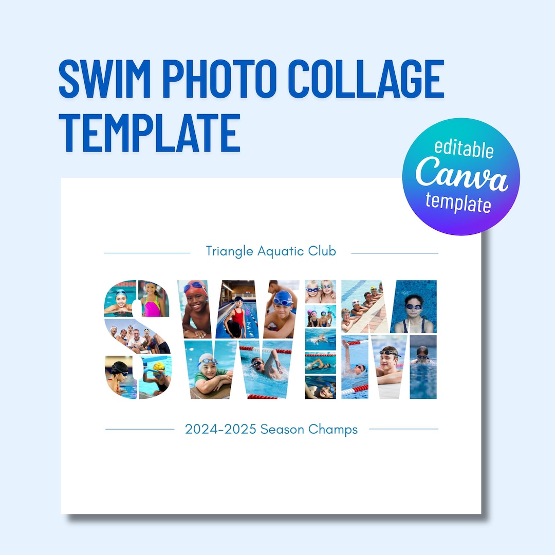 Swim Photo Collage Template, Swim Team Gift, Swim Coach Thank You Gift ...