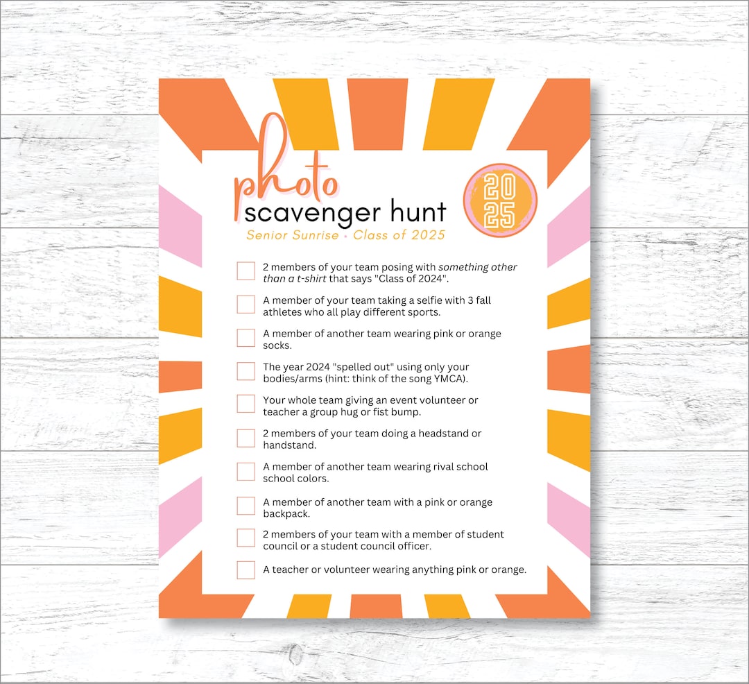 Senior Sunrise Photo Scavenger Hunt Template, Senior Sunrise Game ...