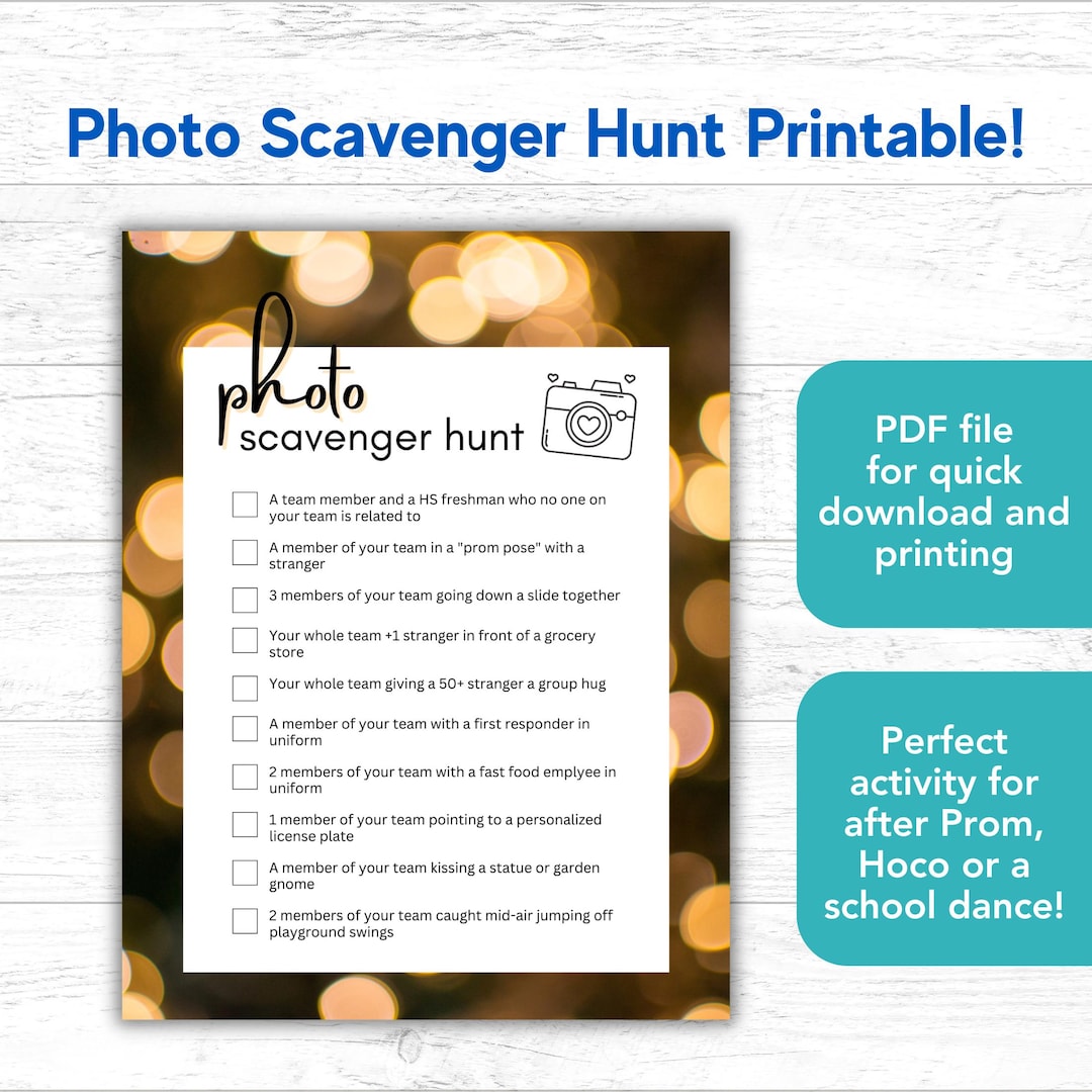 Photo Scavenger Hunt for Prom | Printable Scavenger Hunt Activity ...