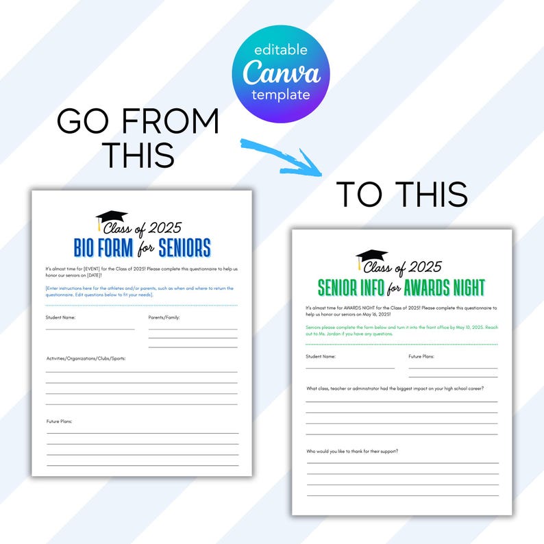 High School Senior Bio Form | Senior Awards or Graduation Questionnaire ...