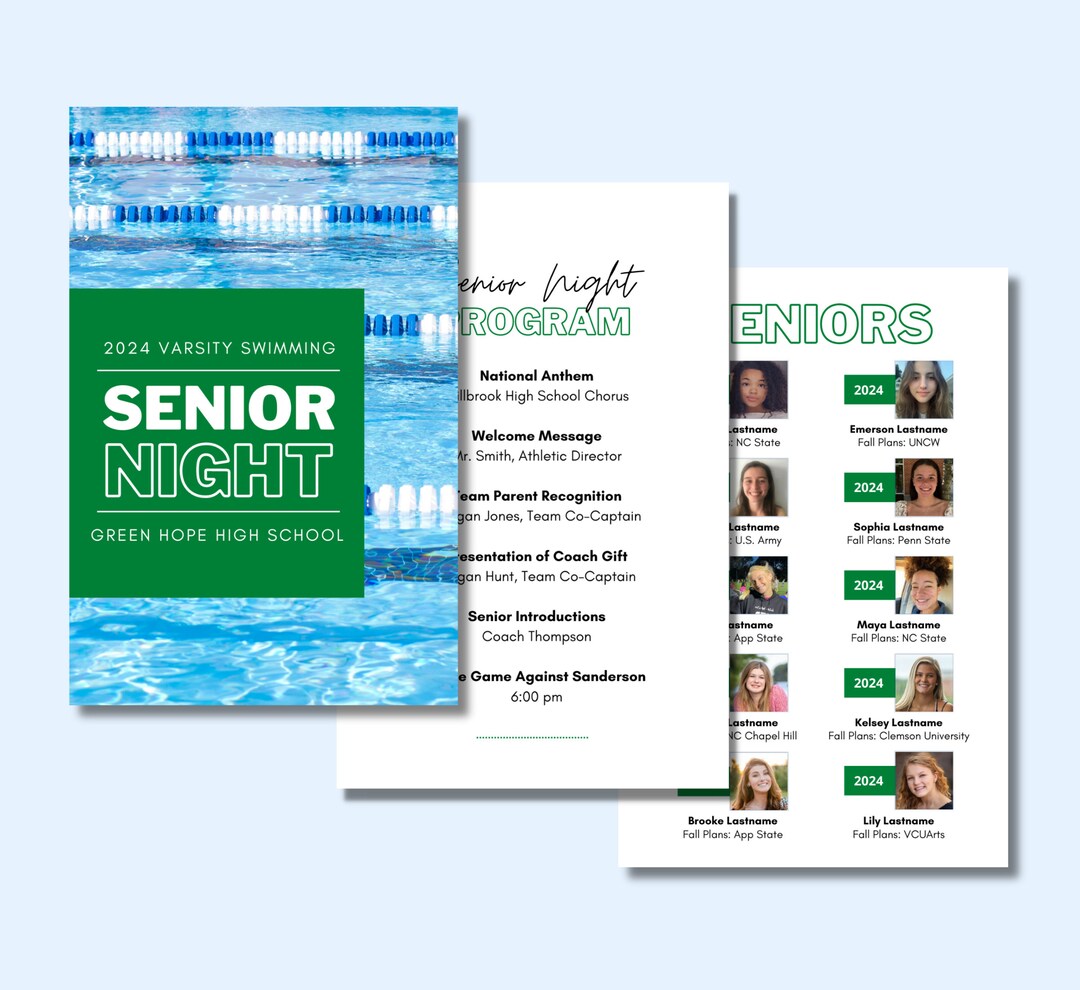 Program Template for Swim Team, Swim Team Senior Night Program Digital ...