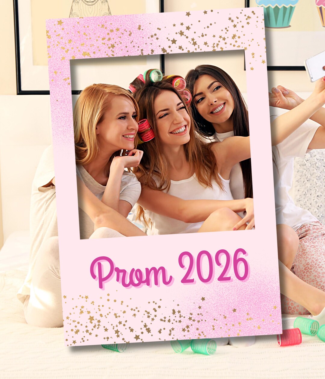 Prom Photo Booth Prop, Pink and Gold Selfie Frame for Prom 2026, High ...
