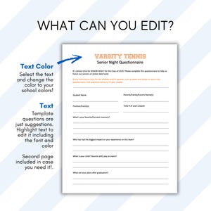 Senior Night Questionnaire | Senior Sports Night Bio Form | Canva ...