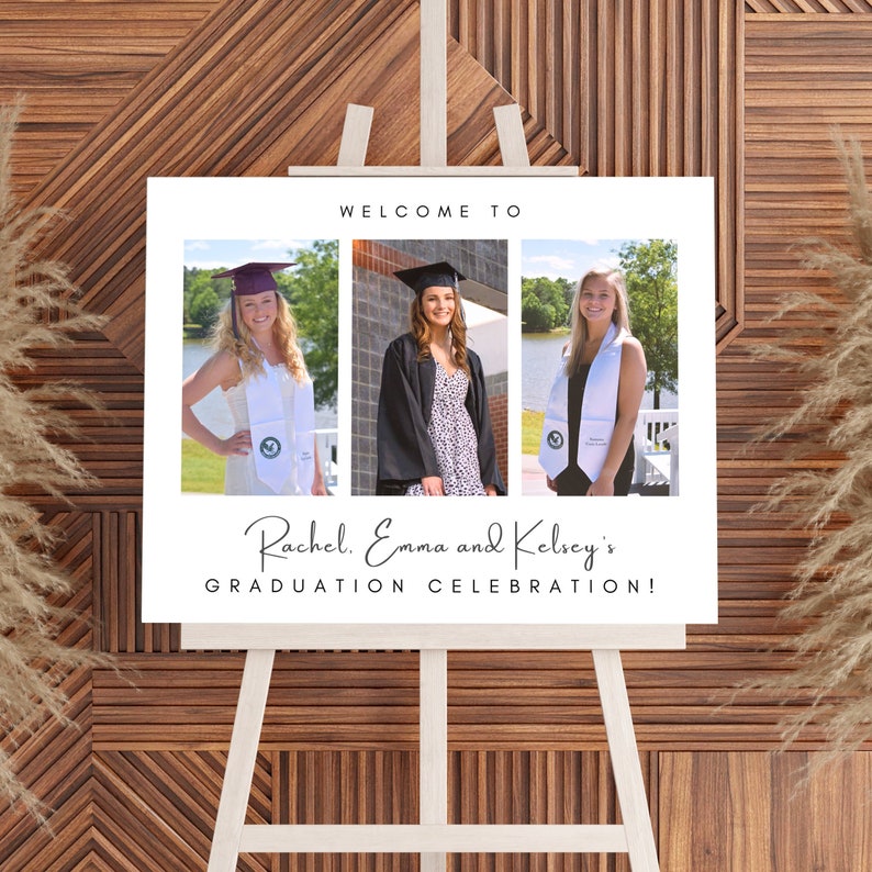 Party Welcome Sign Template, Custom Grad Party Sign Three Photos, 3 ...