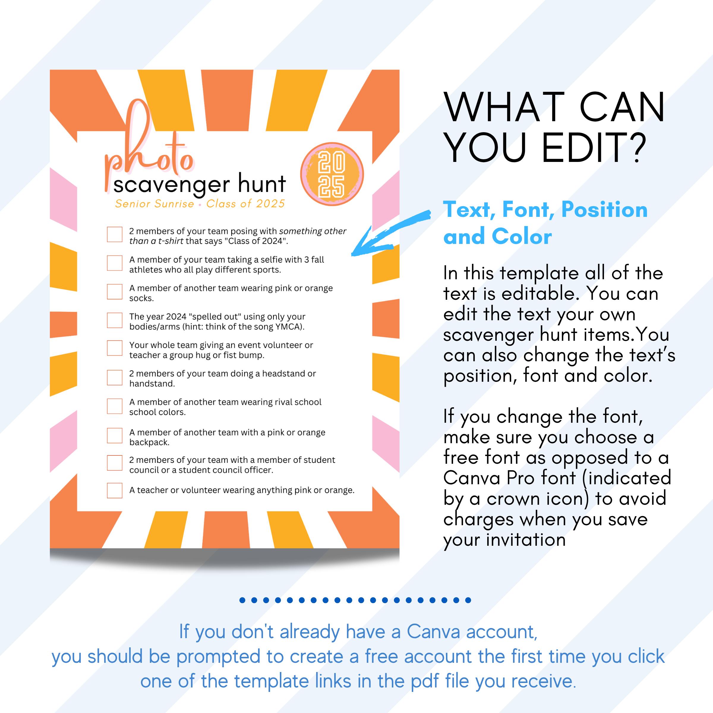 Senior Sunrise/sunset Photo Scavenger Hunt Template: Class of 2026 ...