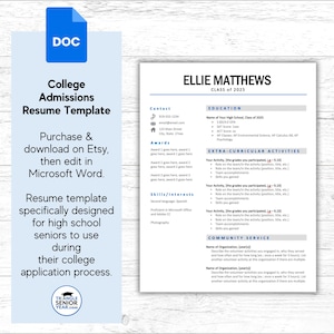 College Admissions Resume Template | Resume Template for High School ...