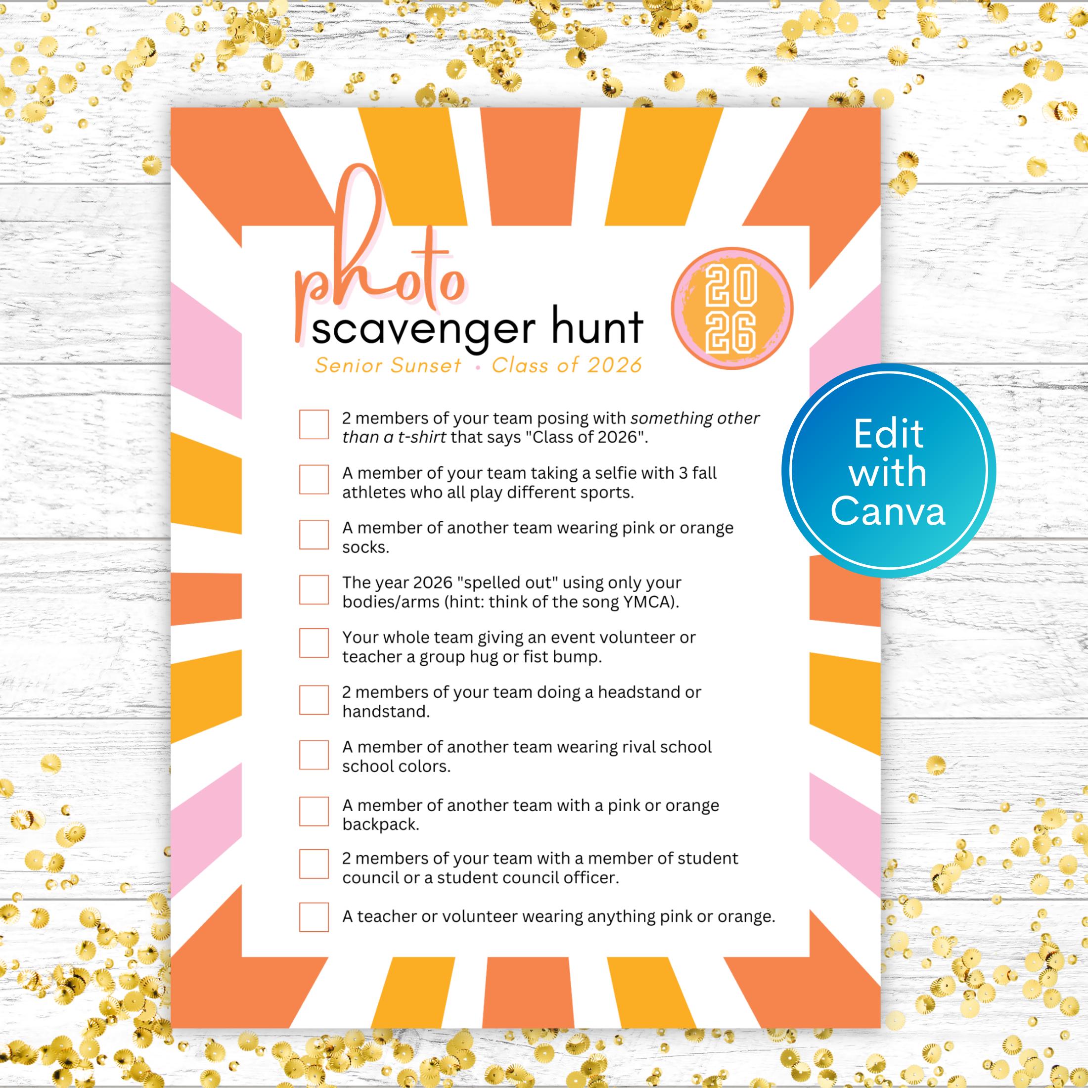 Senior Sunrise/sunset Photo Scavenger Hunt Template: Class of 2026 ...