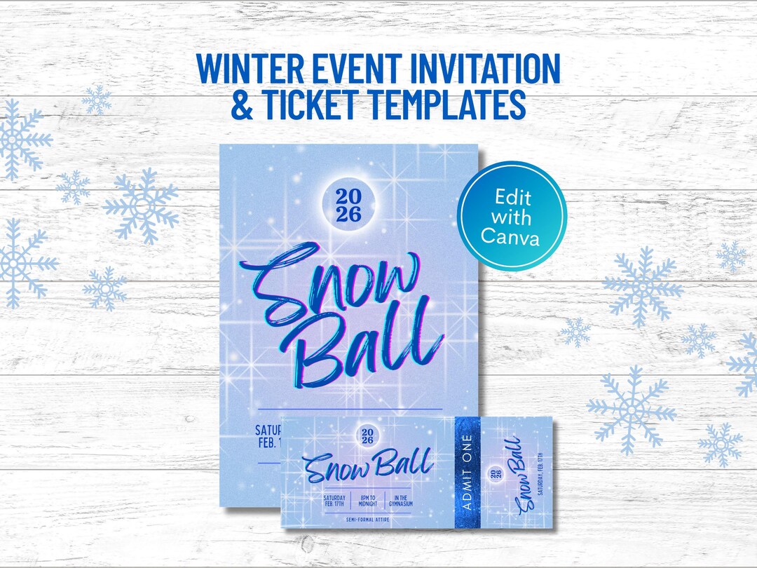 Winter Dance Invitation Template, Ticket Template, Editable Templates ...