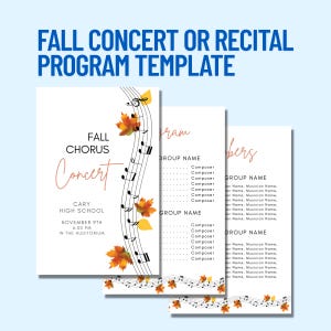 Fall Concert Program Template for Chorus, Orchestra, Band or Piano ...