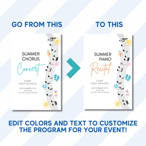 Summer Concert Program Template - Editable Template for Piano, Chorus ...