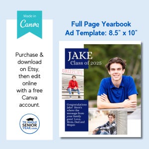 Senior Yearbook Ad Templates, Senior Year Tribute Ad, Editable 1/8, 1/4 ...