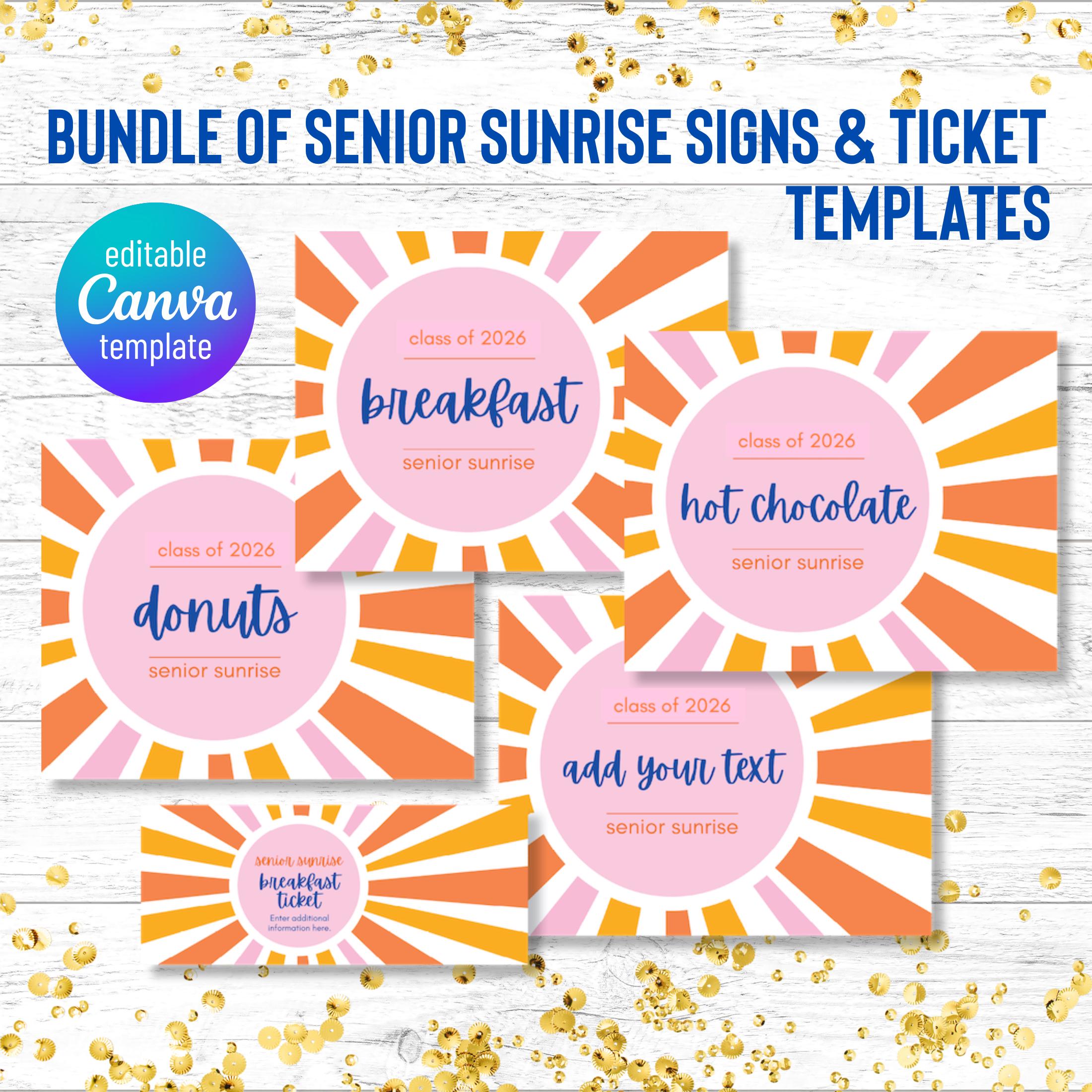 Senior Sunrise or Sunset Signs and Ticket Templates, Class of 2026 ...