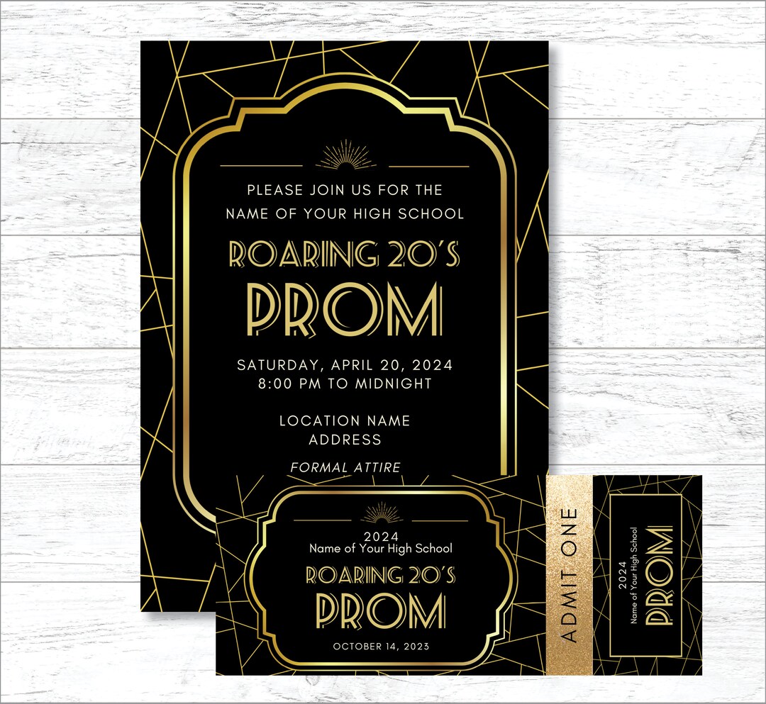 Art Deco Invitation and Ticket Templates for Prom, Event or Party ...