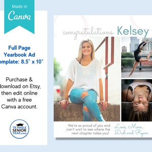 Yearbook Ad Templates, Senior Year Tribute Ad, Editable 1/8, 1/4, 1/2 ...