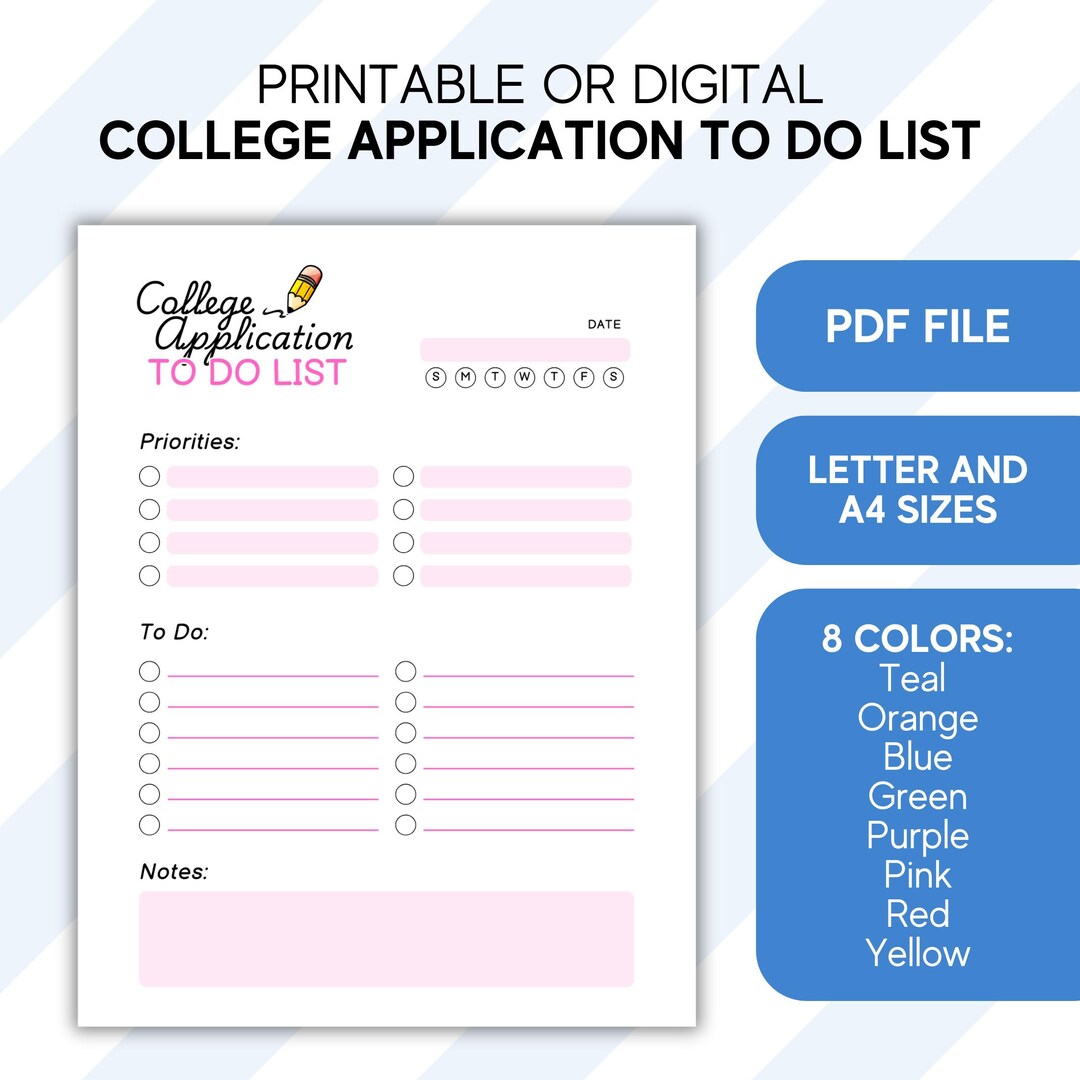 College Application To-do List PDF | Digital & Printable to Do List for ...