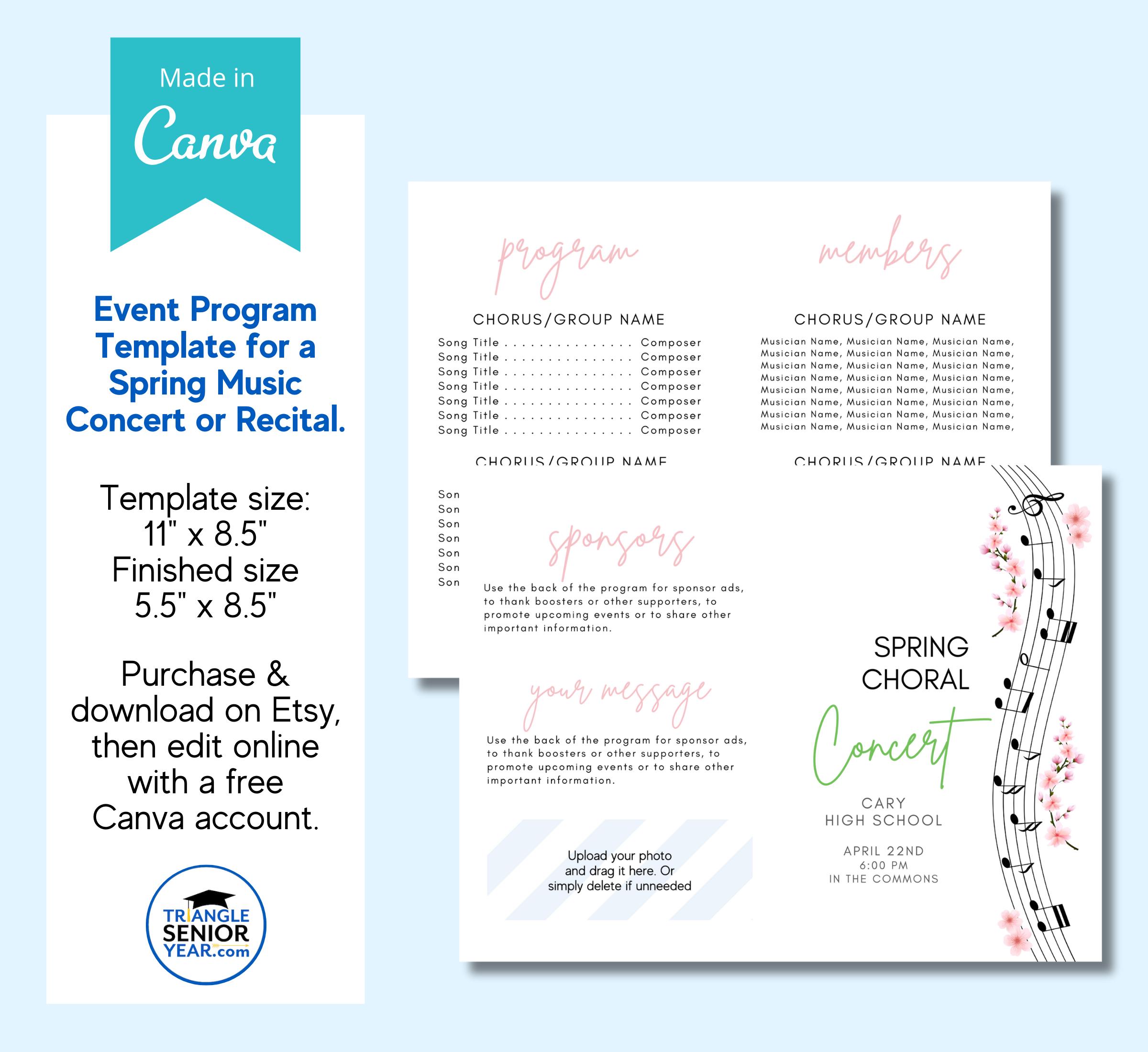 Spring Concert Program Template for Chorus, Orchestra, Band or Piano ...