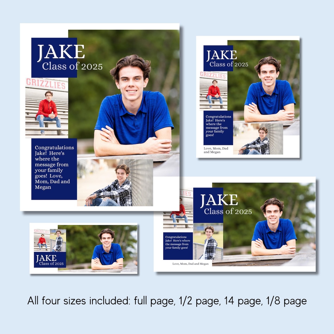 Senior Yearbook Ad Templates, Senior Year Tribute Ad, Editable 1/8, 1/4 ...