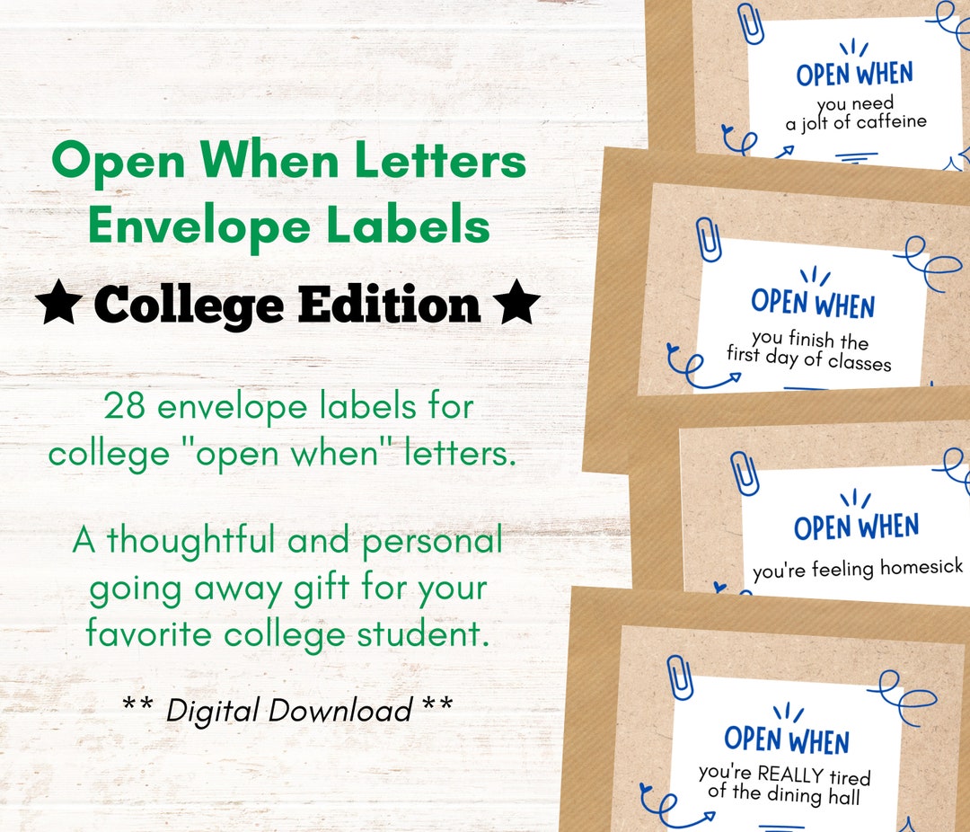Open When Letter Labels, Back to College Gift, Letters for College ...