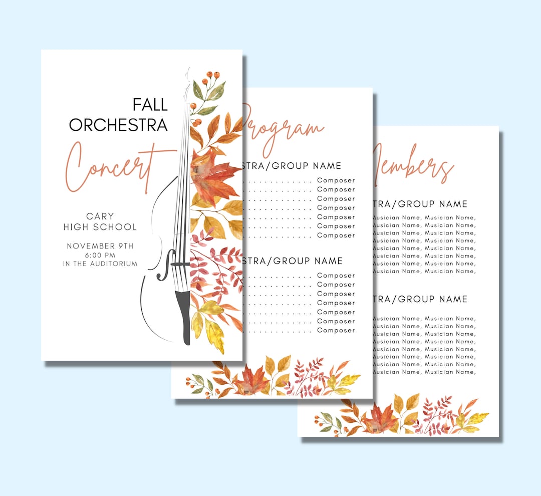 Fall Orchestra Concert Program Template, Autumn Orchestra Program ...