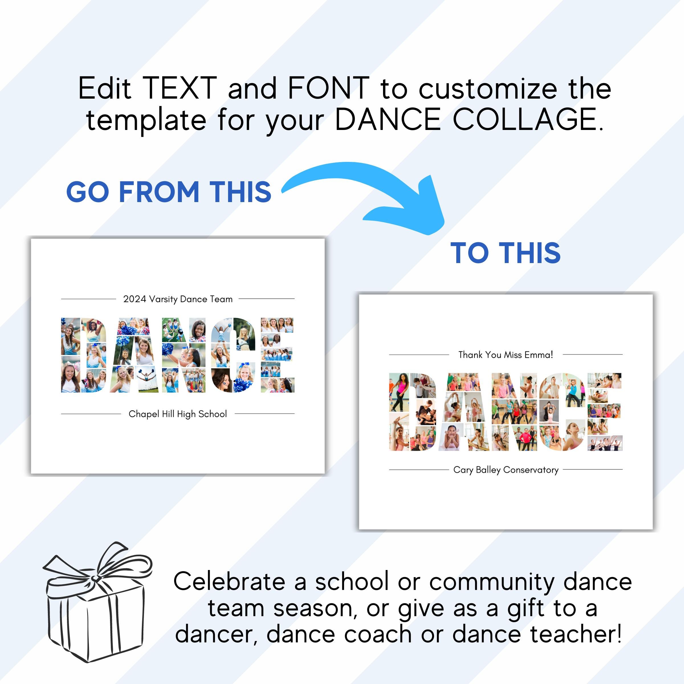 DANCE Photo Collage Template, Dance Teacher or Coach Gift, DIY Dance ...