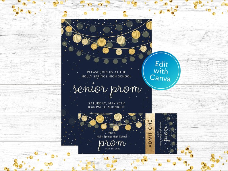 Starry Night Prom Invitation Ticket Template, Celestial Theme (canva ...