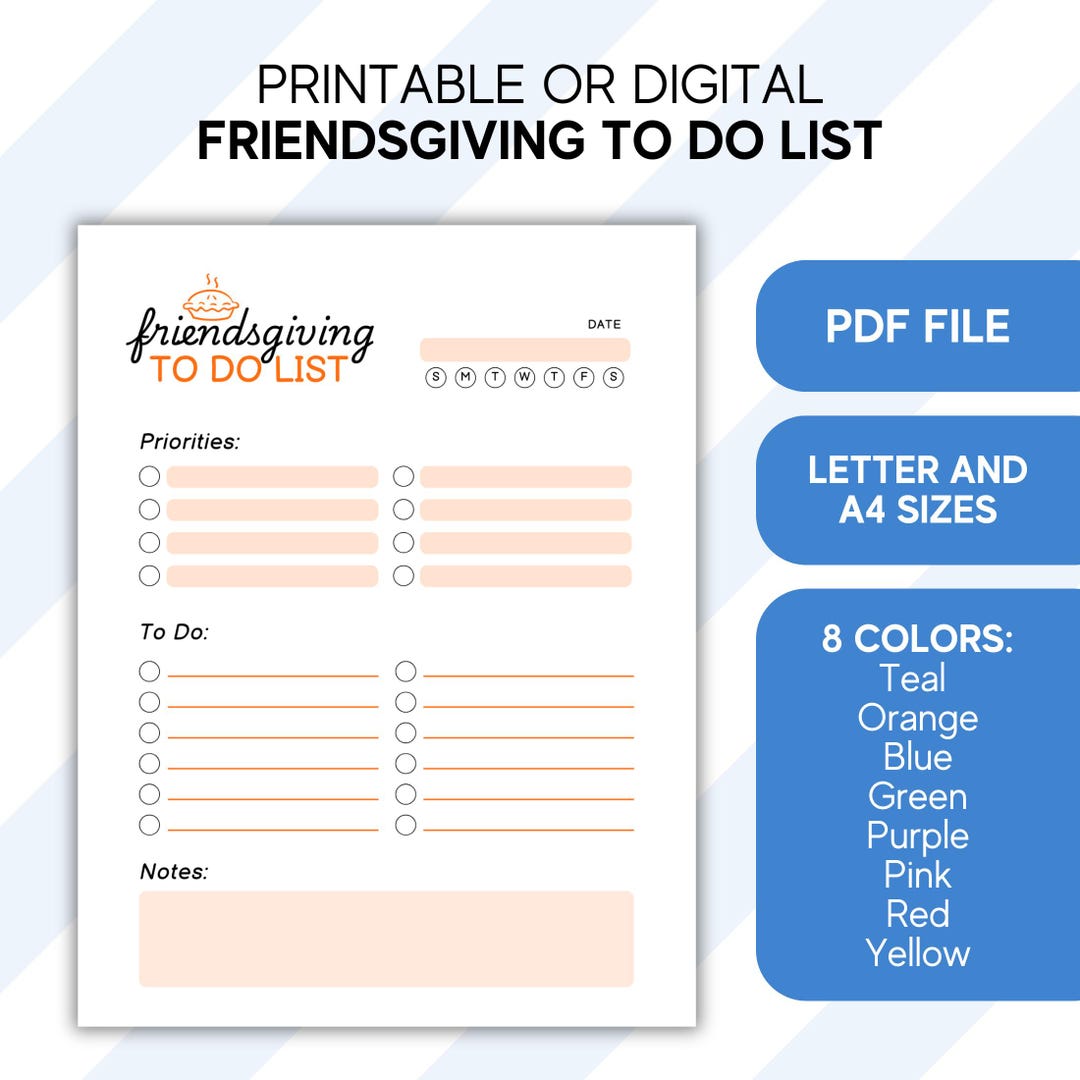 Friendsgiving To-do List PDF | Digital & Printable to Do List for ...