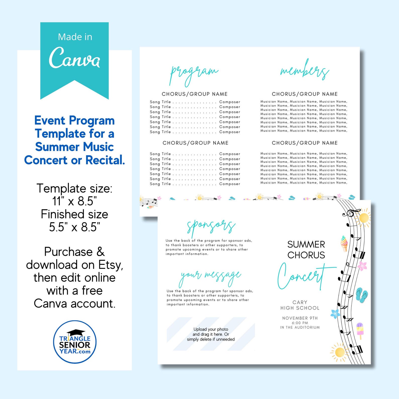 Summer Concert Program Template - Editable Template for Piano, Chorus ...