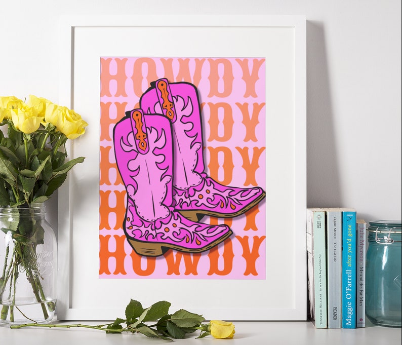 Cowboy Boots Print Hot Pink and Orange Howdy Poster Dorm - Etsy